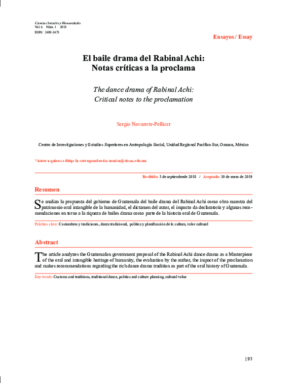 (PDF) El baile drama del Rabinal Achi: Notas críticas a la proclama The dance drama of Rabinal ...