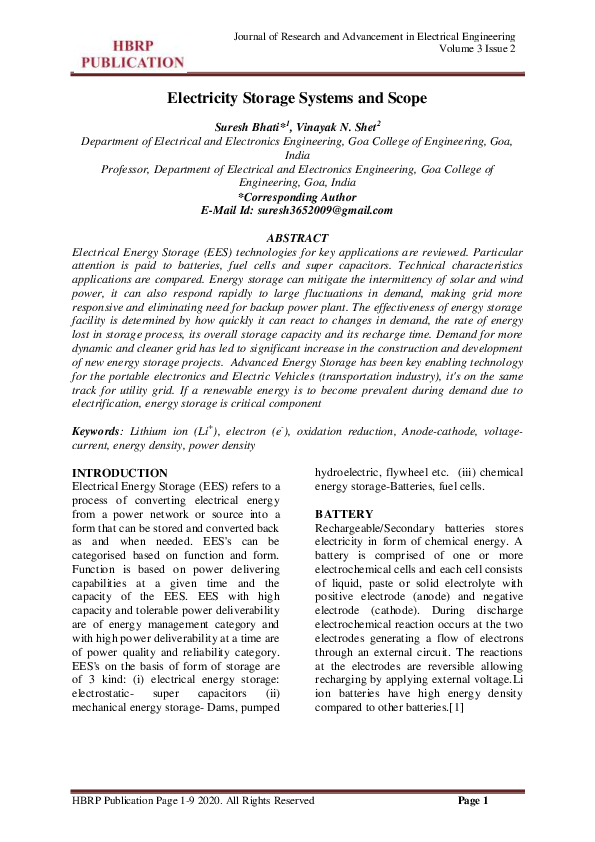 (PDF) Electricity Storage Systems and Scope