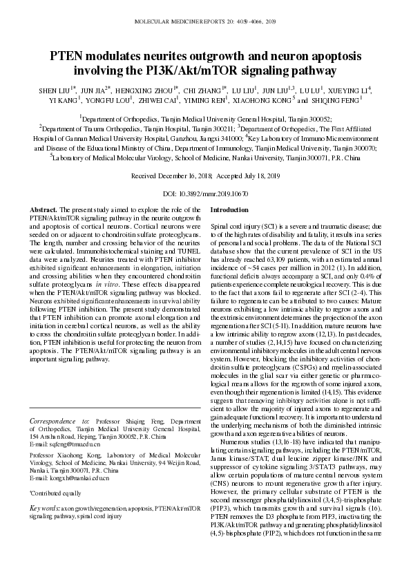 (PDF) PTEN modulates neurites outgrowth and neuron apoptosis involving ...