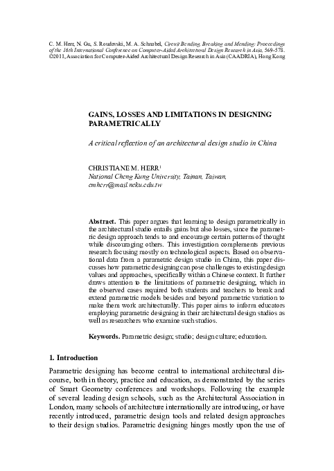 (PDF) Gains, losses and limitations in designing parametrically: A ...