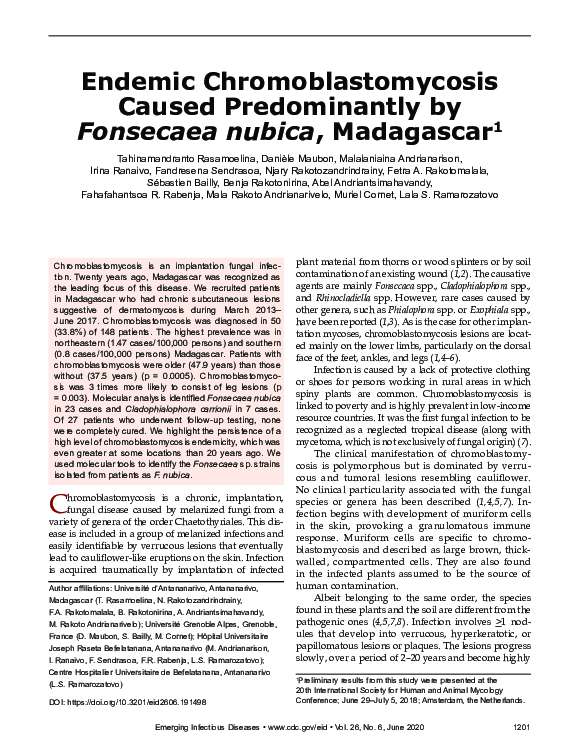 (PDF) Endemic Chromoblastomycosis Caused Predominantly by Fonsecaea ...