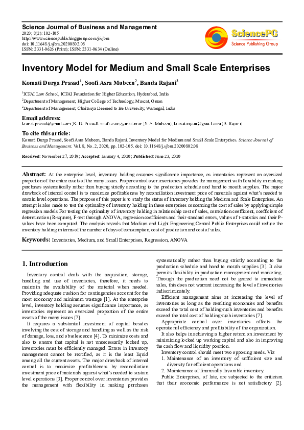 (PDF) Inventory Model for Medium and Small Scale Enterprises