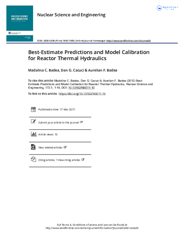 (PDF) Best-Estimate Predictions and Model Calibration for Reactor Thermal Hydraulics