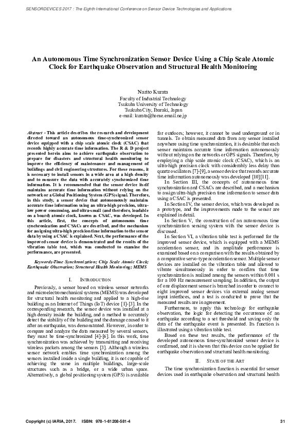 (PDF) An Autonomous Time Synchronization Sensor Device Using a Chip Scale Atomic Clock for ...