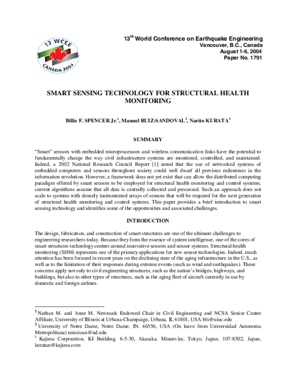 Pdf Smart Sensing Technology For Structural Health Monitoring