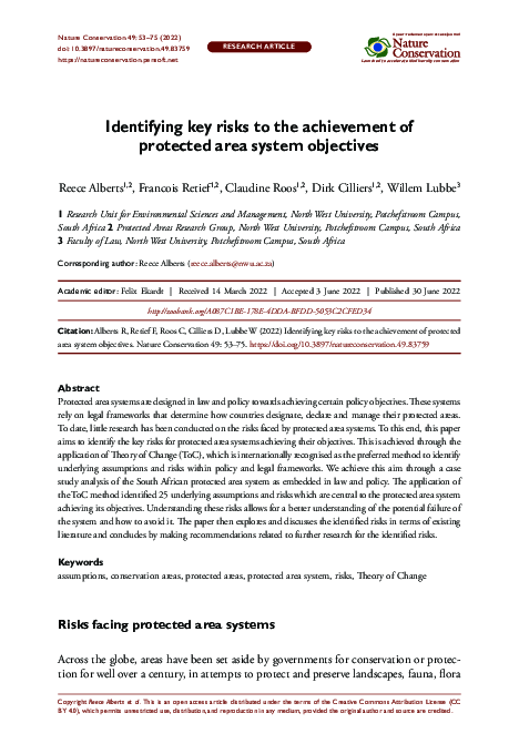 (PDF) Identifying key risks to the achievement of protected area system ...