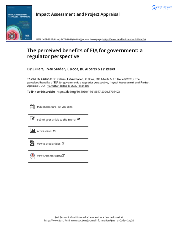 (PDF) The perceived benefits of EIA for government: a regulator perspective