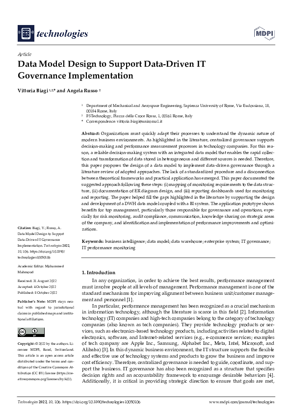 (PDF) Data Model Design to Support Data-Driven IT Governance Implementation