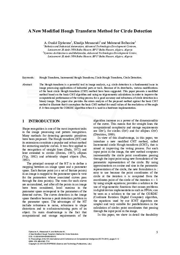(PDF) A New Modified Hough Transform Method for Circle Detection