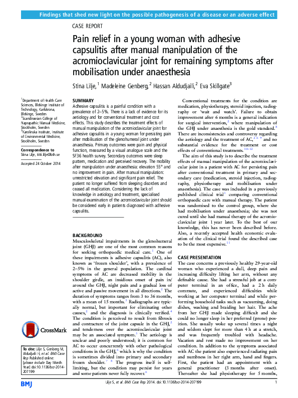 (PDF) Pain relief in a young woman with adhesive capsulitis after ...