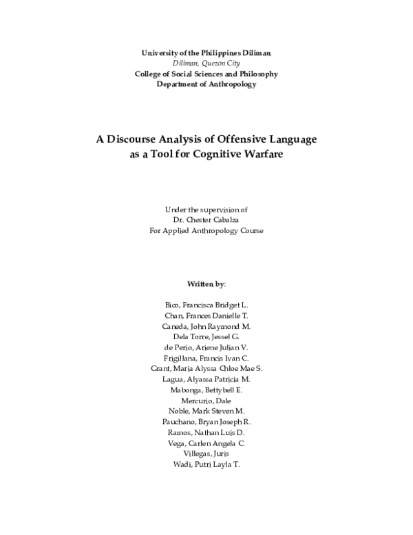 Pdf A Discourse Analysis Of Offensive Language As A Tool For Cognitive Warfare