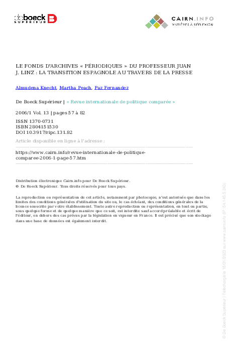 (PDF) Le fonds d'archives « périodiques » du Professeur Juan J. Linz ...