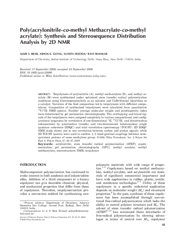 (PDF) Poly(acrylonitrile- co -methyl methacrylate- co -methyl acrylate ...