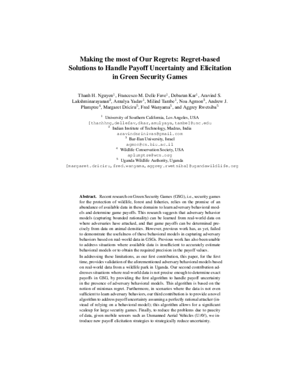 (PDF) Making the Most of Our Regrets: Regret-Based Solutions to Handle ...