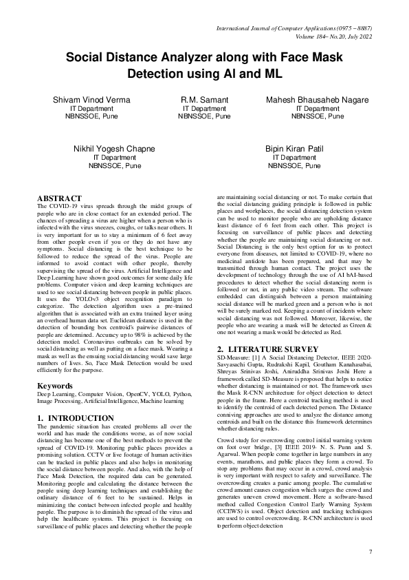 (PDF) Social Distance Analyzer along with Face Mask Detection using AI ...