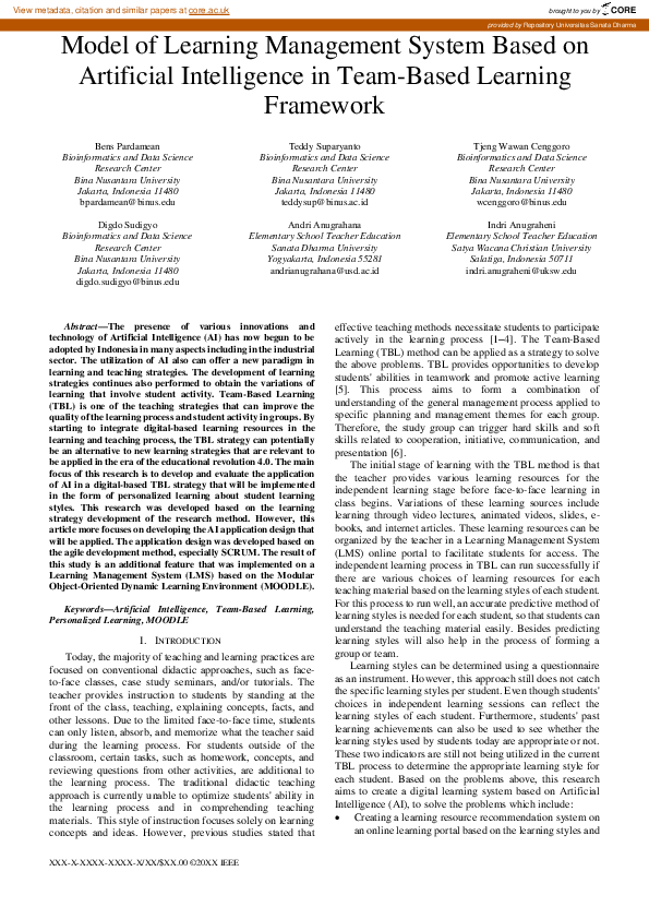 (PDF) Model of Learning Management System Based on Artificial Intelligence in Team-Based ...