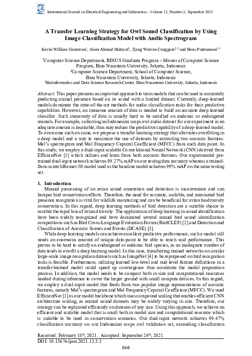 Pdf A Transfer Learning Strategy For Owl Sound Classification By Using Image Classification