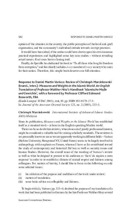 (PDF) Response to Daniel Martin Varisco: Review of Christoph ...