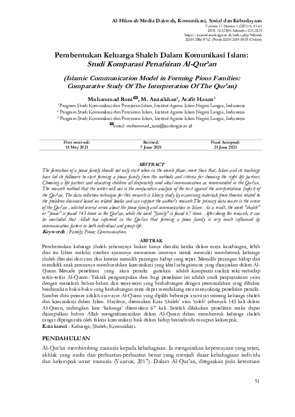 (PDF) Pembentukan Keluarga Shaleh Dalam Komunikasi Islam: Studi ...