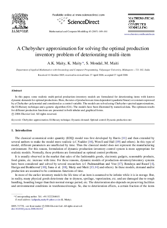 Pdf A Chebyshev Approximation For Solving The Optimal Production