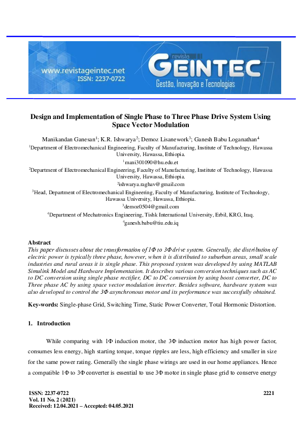 Pdf Design And Implementation Of Single Phase To Three Phase Drive