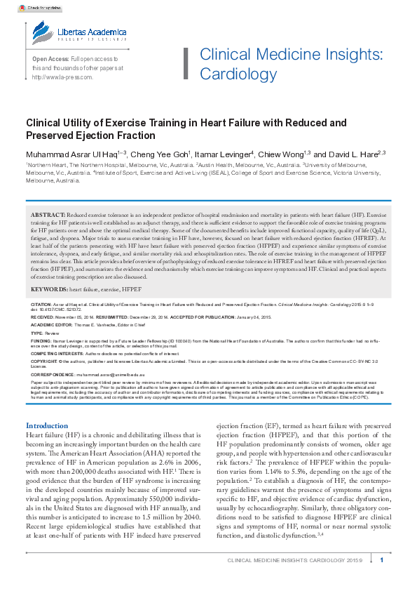 (PDF) Clinical Utility of Exercise Training in Heart Failure with ...
