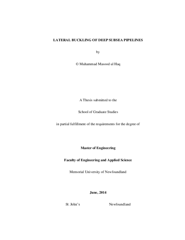 (PDF) Lateral buckling of deep subsea pipelines