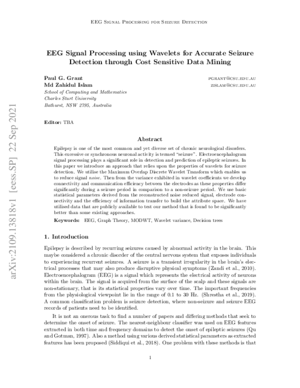 (PDF) EEG Signal Processing using Wavelets for Accurate Seizure Detection through Cost Sensitive ...