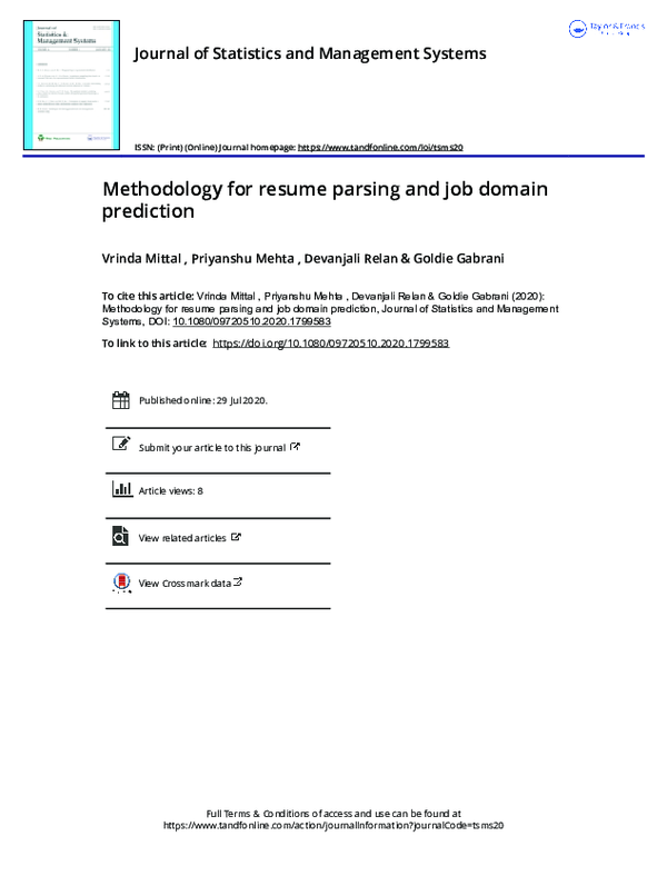 (PDF) Methodology for resume parsing and job domain prediction