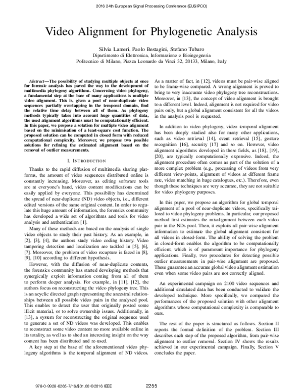 (PDF) Video alignment for phylogenetic analysis