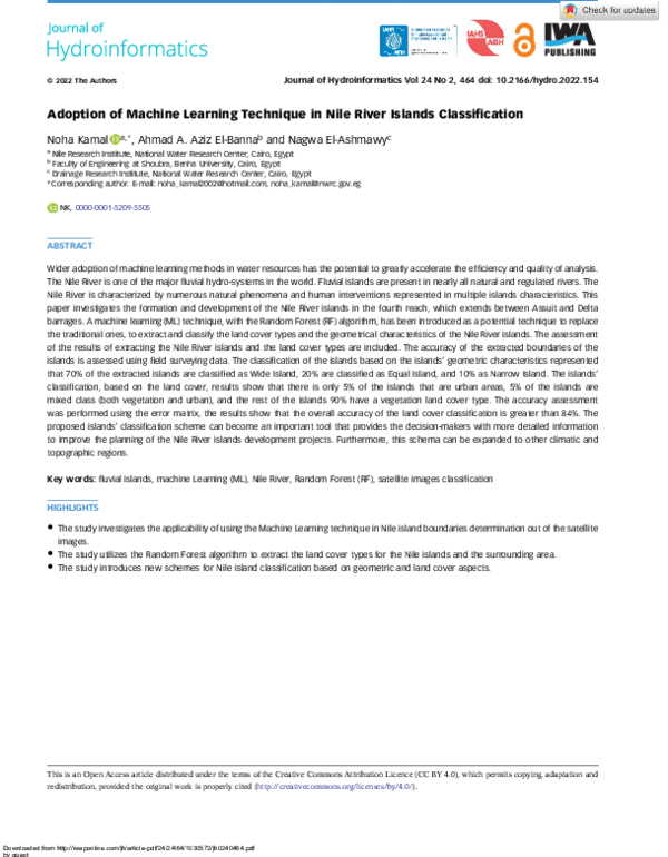 (PDF) Adoption of Machine Learning Technique in Nile River Islands Classification