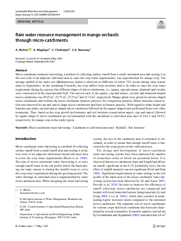 (PDF) Rain water resource management in mango orchards through micro-catchments