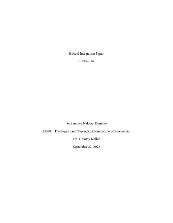 (DOC) Final Biblical Integration Paper Damalie Sentumbwe
