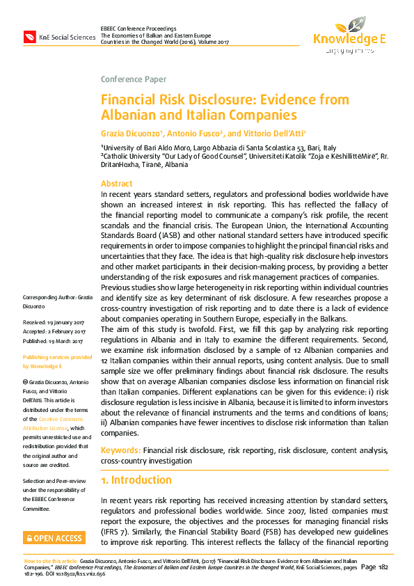 (PDF) Financial Risk Disclosure: Evidence From Albanian And Italian ...