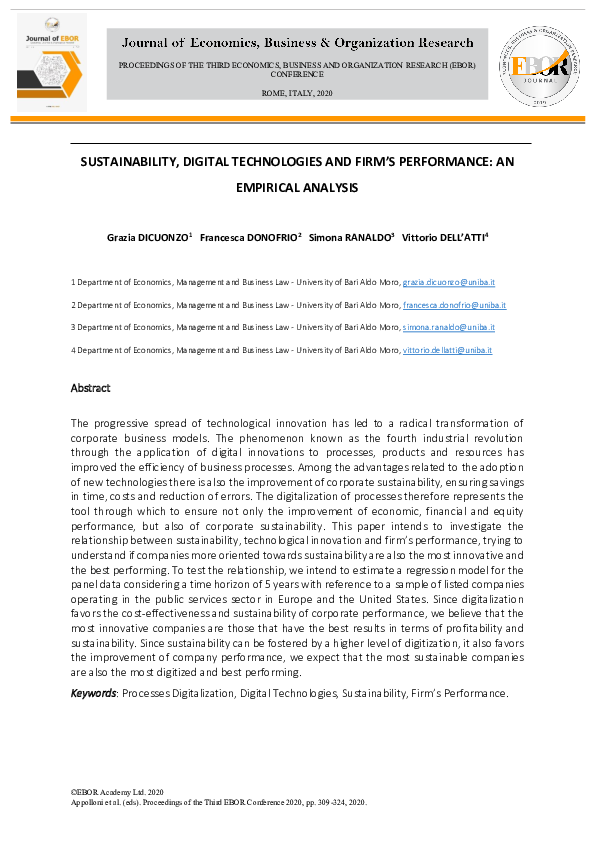 (PDF) Sustainability, Digital Technologies and Firm’s Performance: An ...