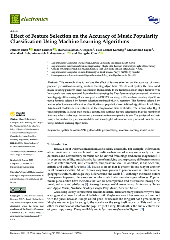 (PDF) Effect of Feature Selection on the Accuracy of Music Popularity ...