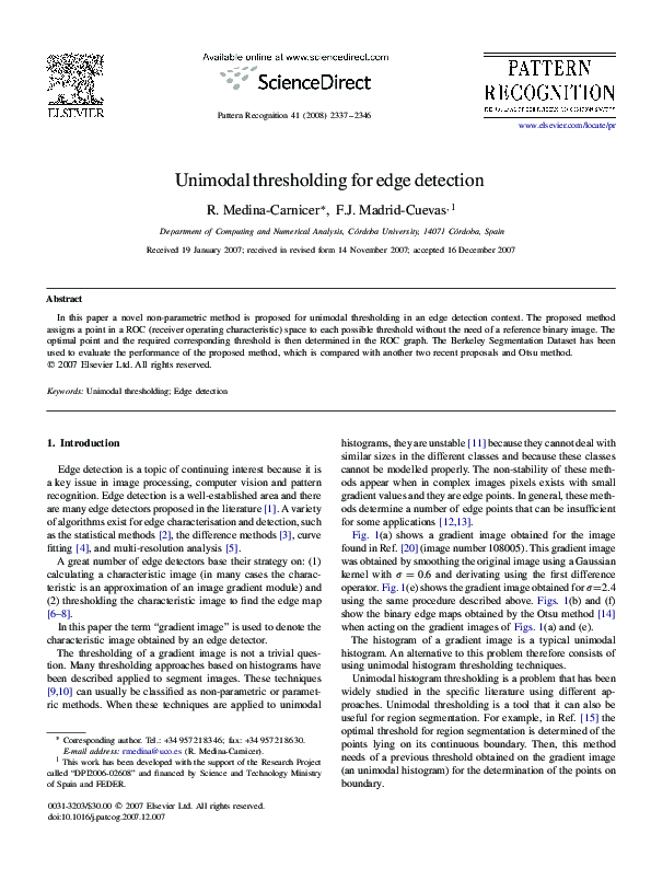 (PDF) Unimodal thresholding for edge detection