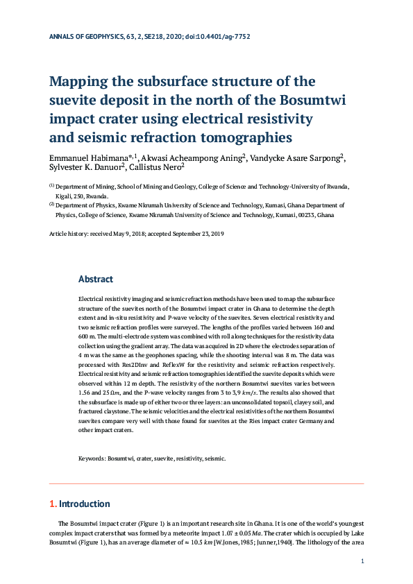 Pdf Mapping The Subsurface Structure Of The Suevite Deposit In The