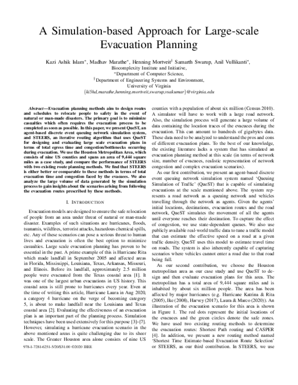 Pdf A Simulation Based Approach For Large Scale Evacuation Planning