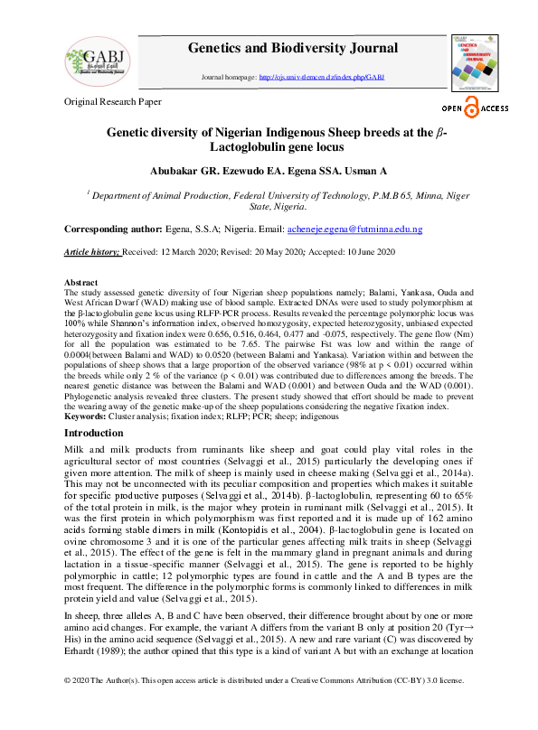 (PDF) Genetic diversity of Nigerian Indigenous Sheep breeds at the β ...