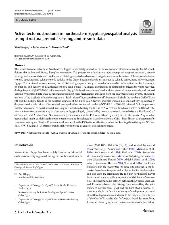 Pdf Active Tectonic Structures In Northeastern Egypt A Geospatial