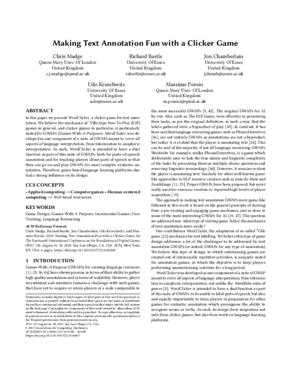 (PDF) Making text annotation fun with a clicker game