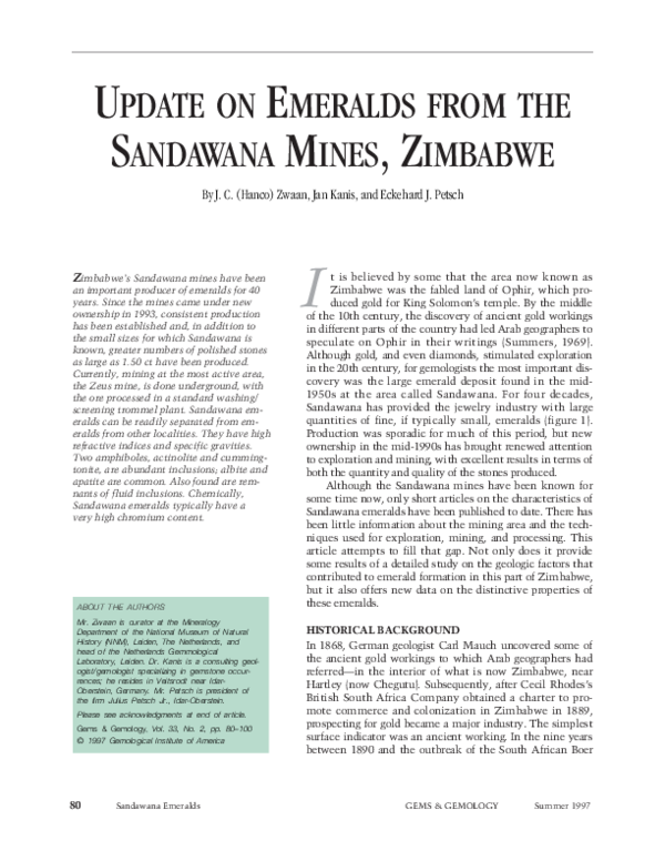 (PDF) Update on Emeralds from the Sandawana Mines, Zimbabwe