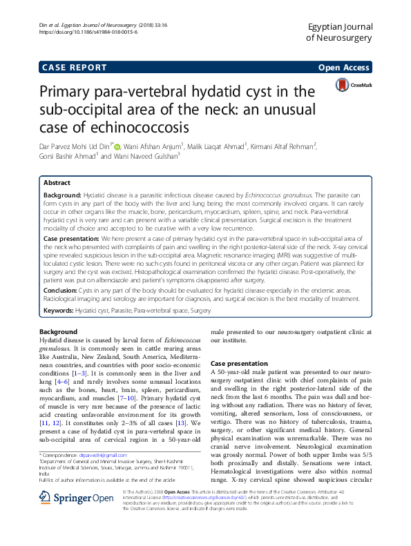 (PDF) Primary para-vertebral hydatid cyst in the sub-occipital area of ...