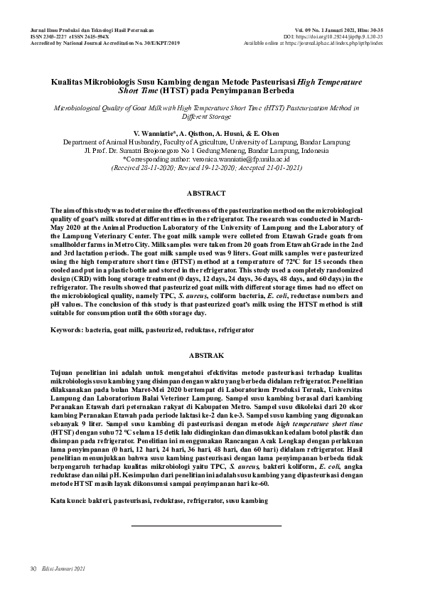 (PDF) Kualitas Mikrobiologis Susu Kambing dengan Metode Pasteurisasi ...