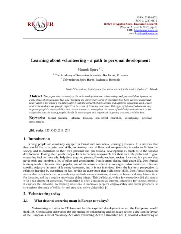 (PDF) Learning about volunteering – a path to personal development