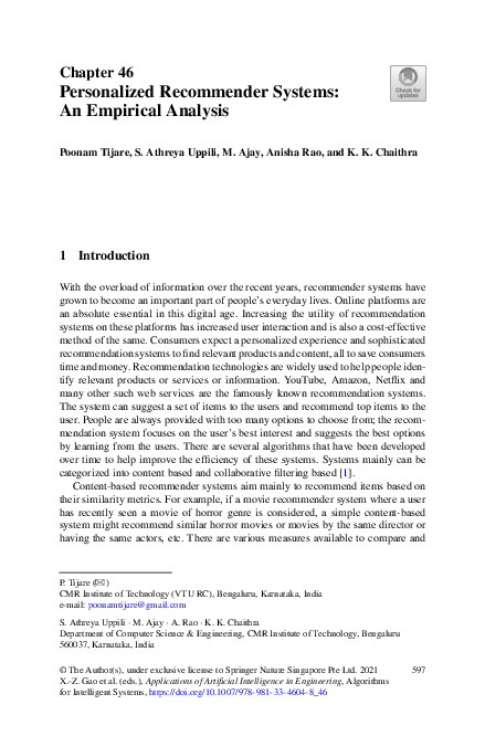 (PDF) Personalized Recommender Systems: An Empirical Analysis