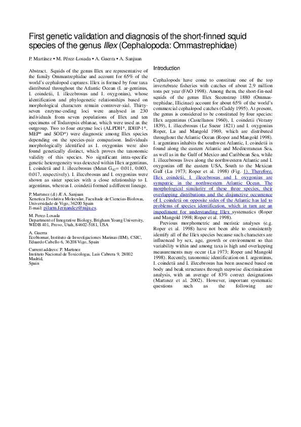 (PDF) First genetic validation and diagnosis of the short-finned squid ...