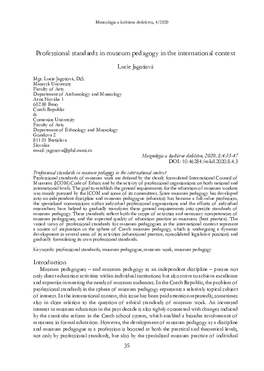 (PDF) Professional standards in museum pedagogy in the international ...