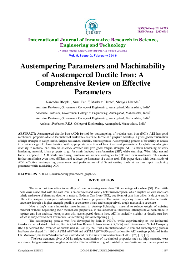 (PDF) Austempering Parameters and Machinabilityof Austempered Ductile Iron: AComprehensive ...